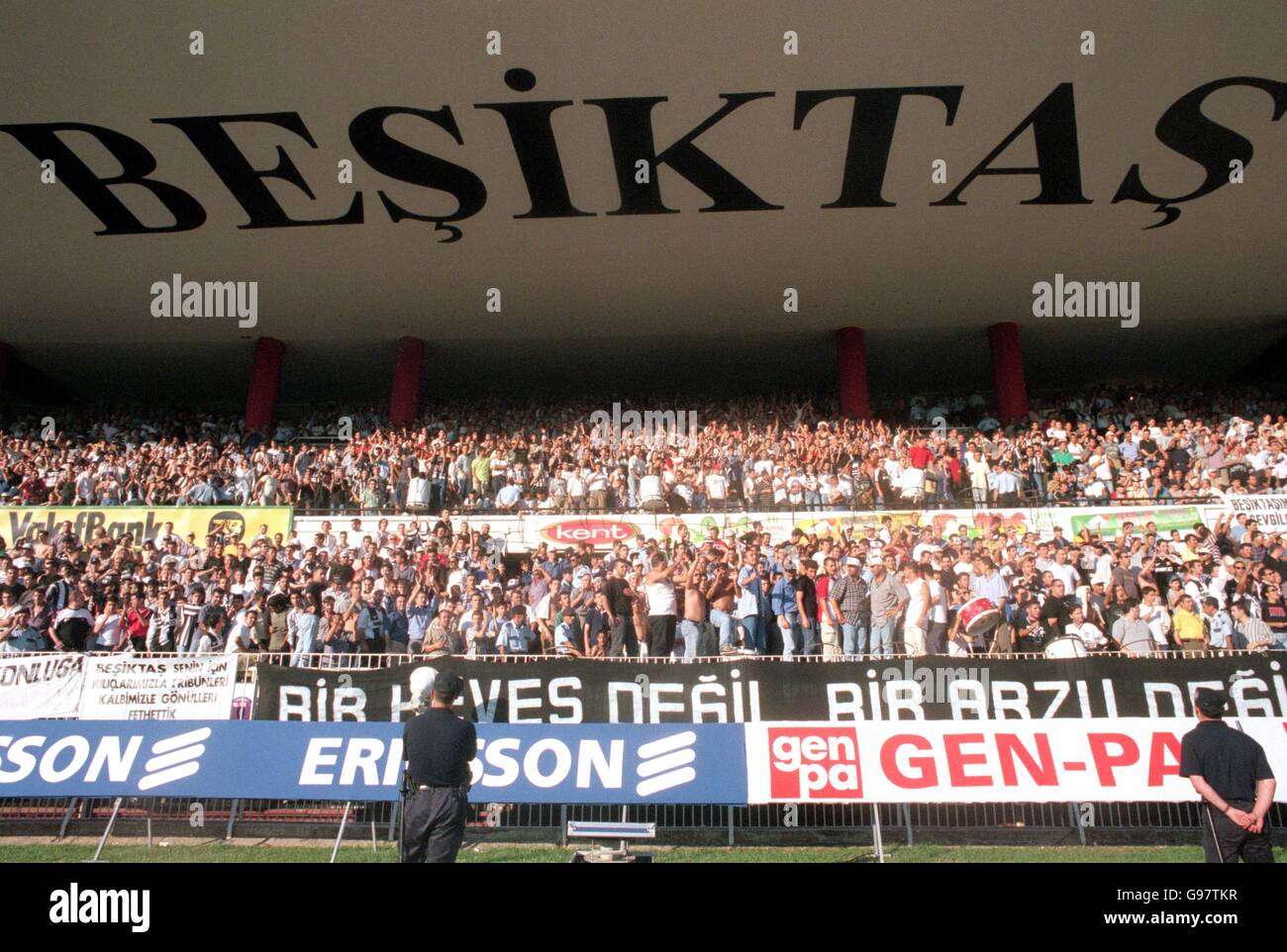 The crowd at Besiktas' Inonu Stadium are reminded where they are every ...