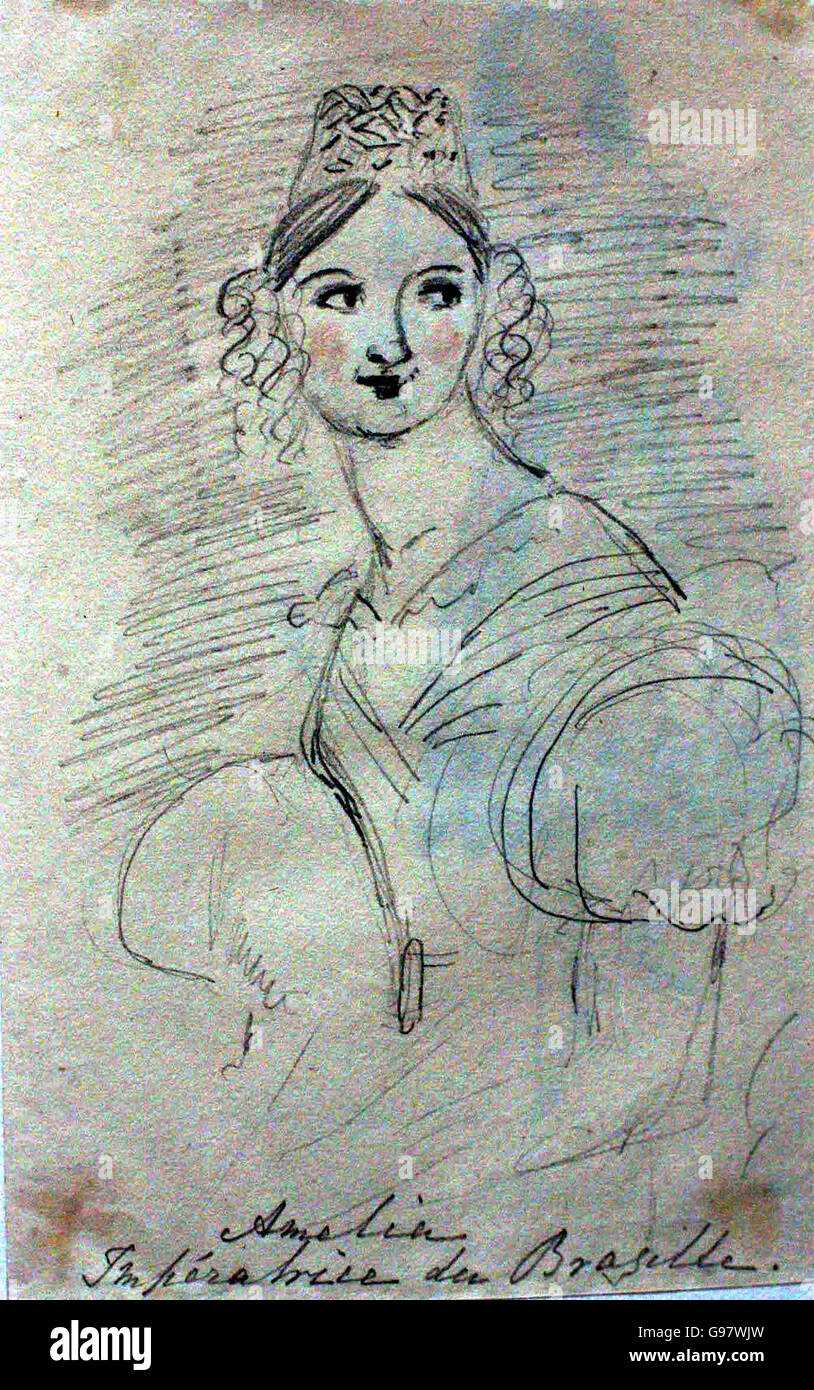 A drawing of Empress Amelia of Brazil by the then Princess Victoria in ...