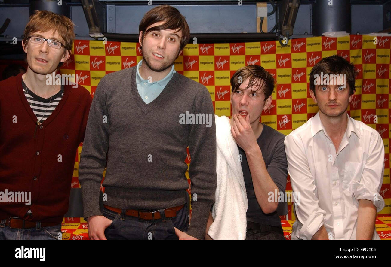 Alan Donohoe lead singer (right) of the Rakes, with (l-r) bassist Jamie ...