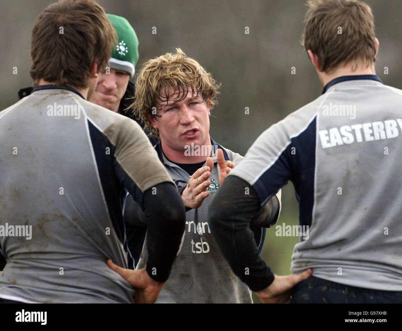 Ireland's Gerry Flannery does a team talk during a training session at ...