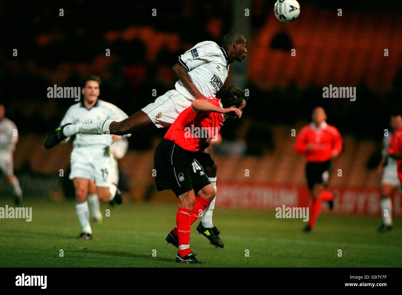 L-R; Port Vale's Dave Brammer climbs above Nottingham Forest's Dougie ...