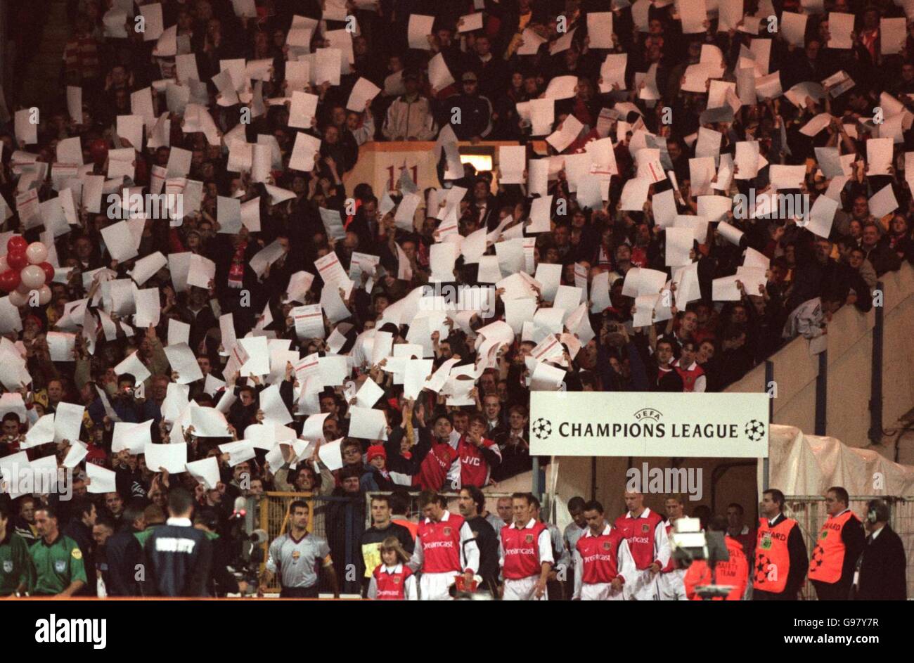 The Barcelona & Arsenal team's walk out for the start of the match ...