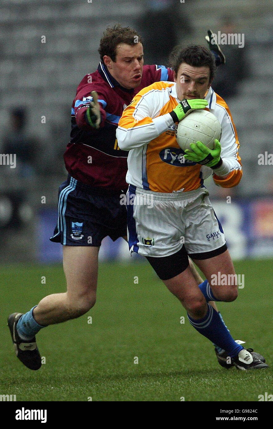 Paul Gribbin of St Galls co Antrim (R) in action with Cian Begley of ...