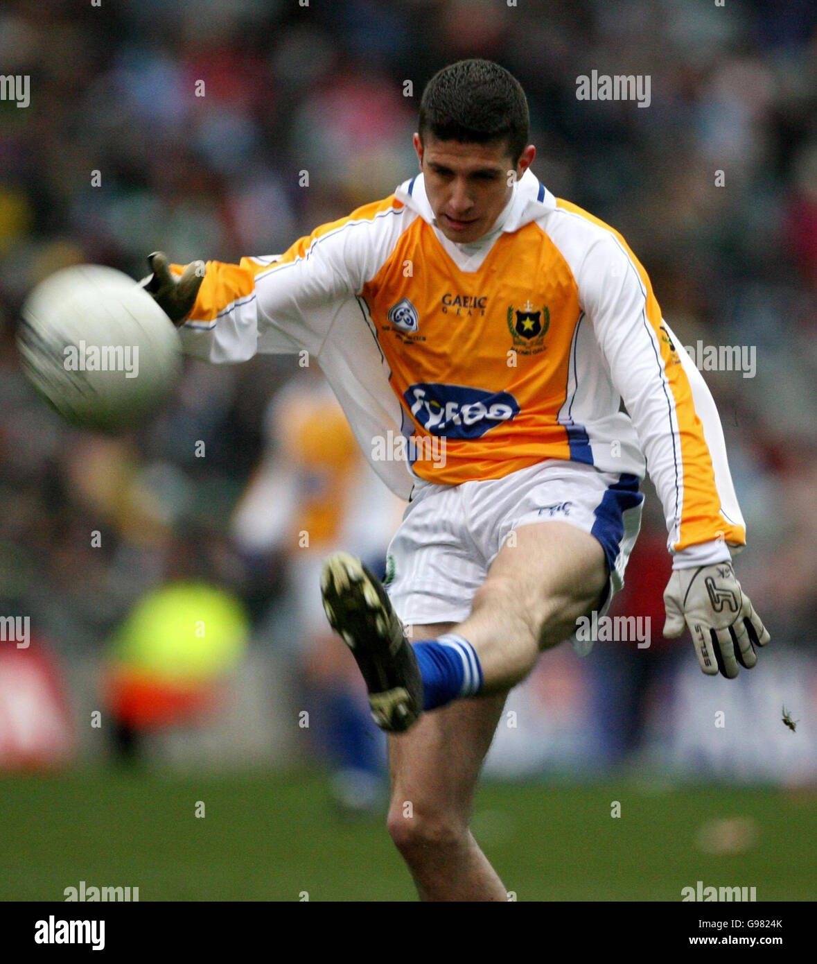 Sean Kelly of St Galls co Antrim takes a free kick against Salthill ...