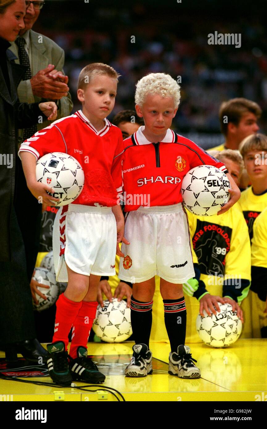 Soccer - Friendly - Denmark v Holland. The two Danish mascots, one ...