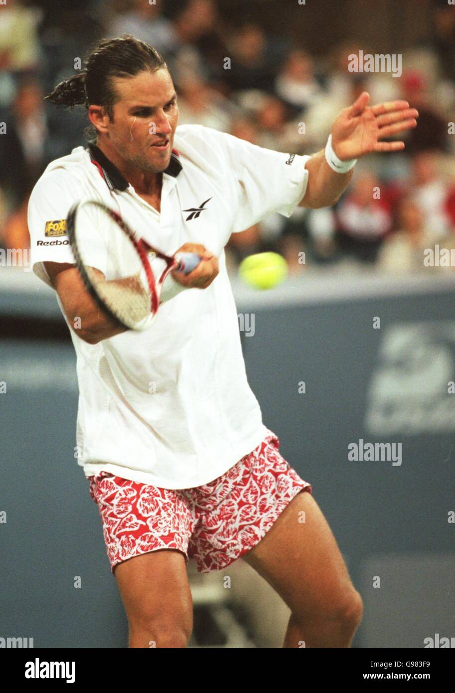 Patrick rafter plays a forehand return before retiring through injury ...