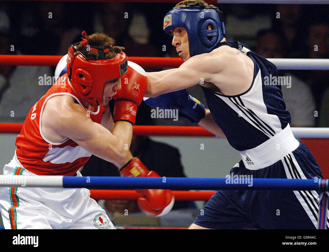 England's Neil Perkins (R) in action against Northern Ireland's Thomas ...