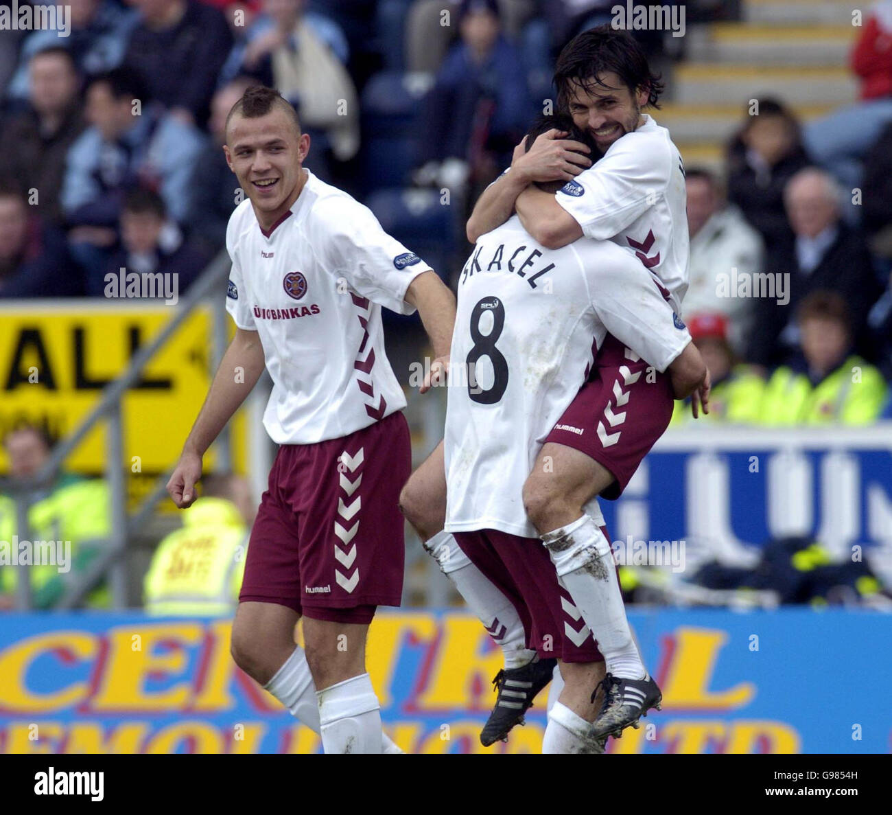 Heart's Paul Hartley (R) celebrates scoring against Falkirk with Rudi ...