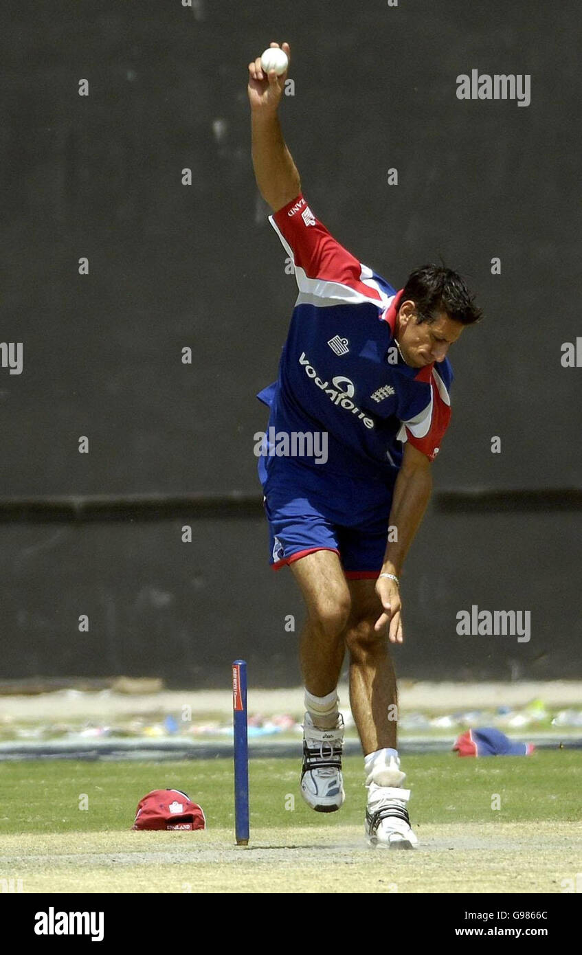 England bowler Sajid Mahmood in action during a net session at the ...
