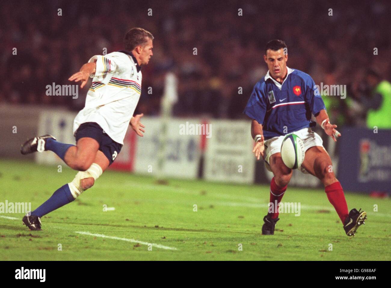 Sean Furter of Namibia watches Christophe Lamaison of France drop the ...