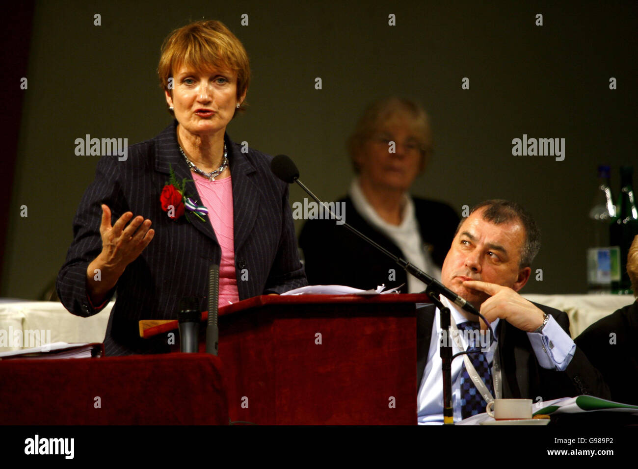 TUC General Secretary Brendan Barber listens as Tessa Jowell addresses ...