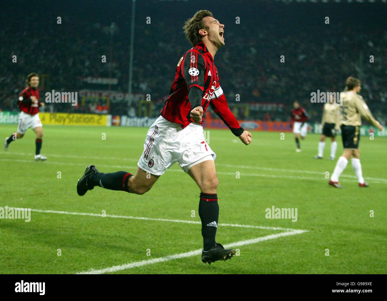 Ac milans andriy shevchenko celebrates his goal hi-res stock ...