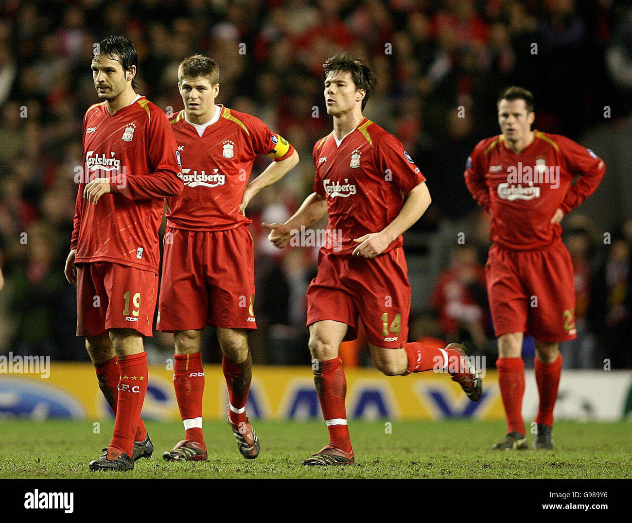 Liverpool's (from L-R) Fernando Morientes, Steven Gerrard, Xabi Alonso ...