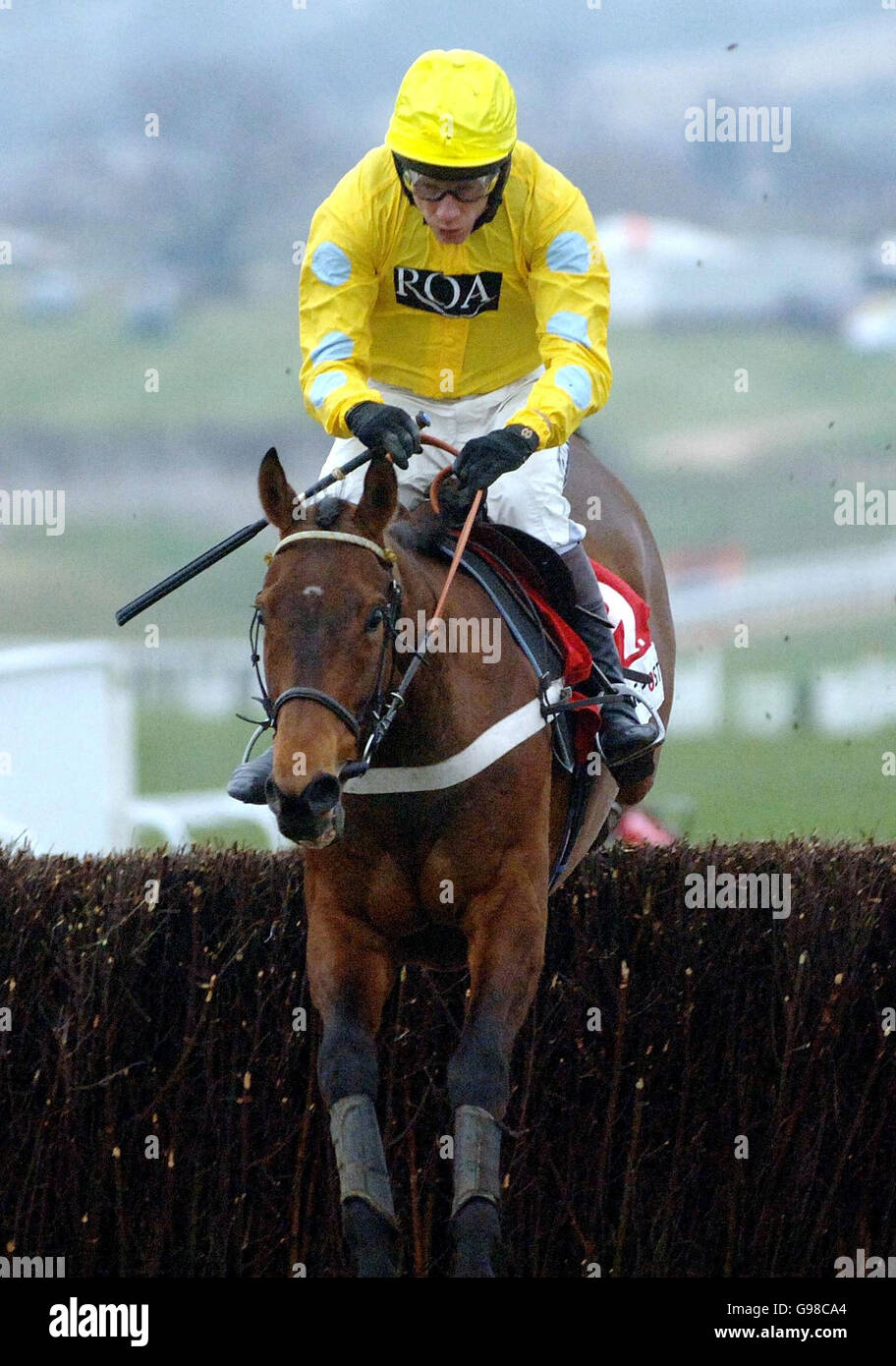 Jockey Mick Fitzgerald on Non So wins the Racing Post Plate Handicap ...