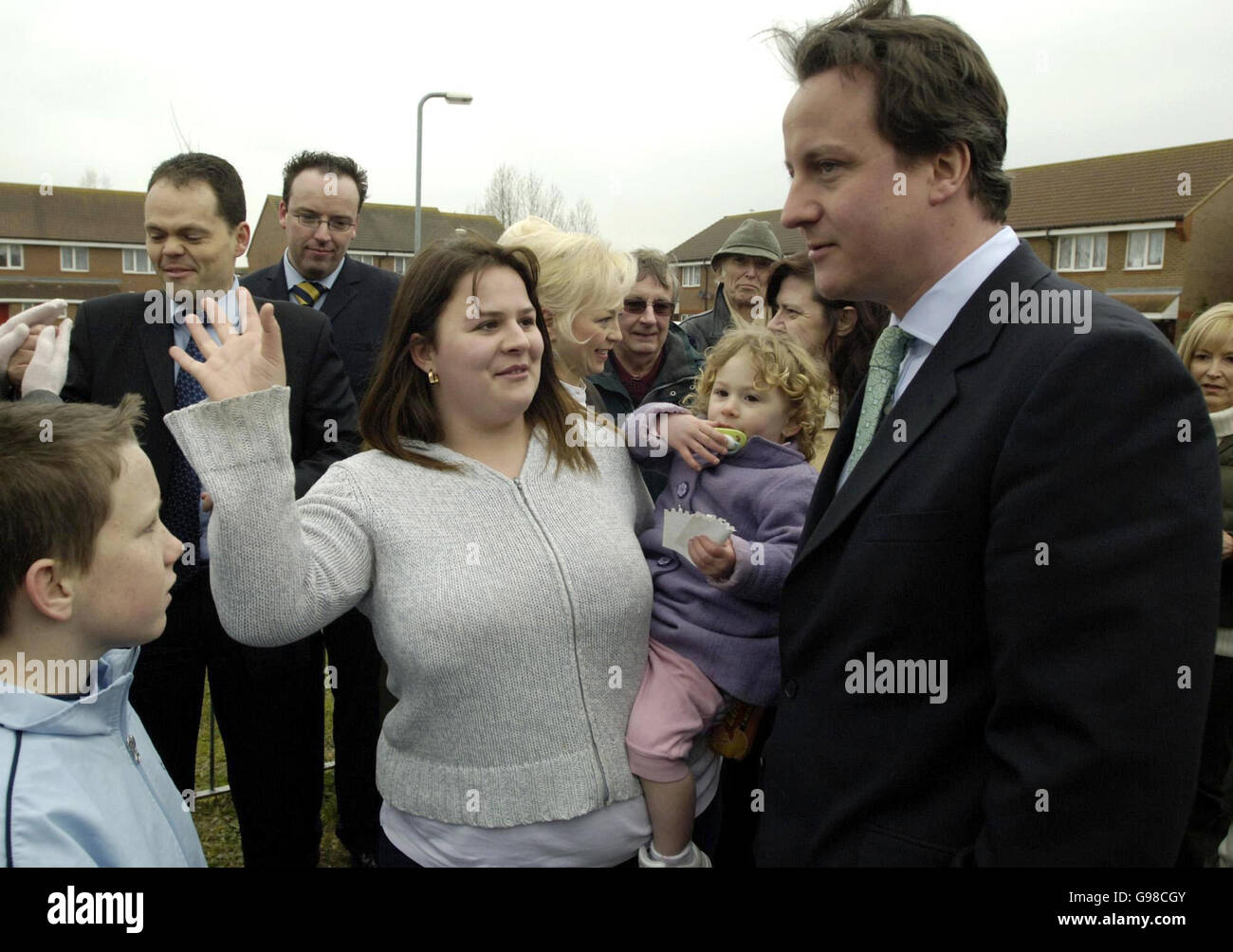 Conservative leader David Cameron meets resident Mrs Nathalie ...