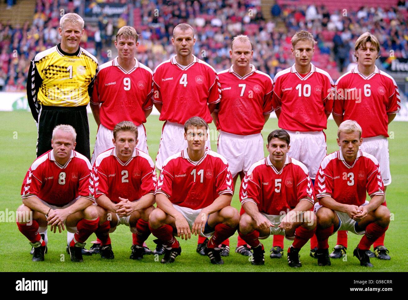 Denmark team group L-R Back Row: Peter Schmeichel, Jon Dahl Tomasson ...