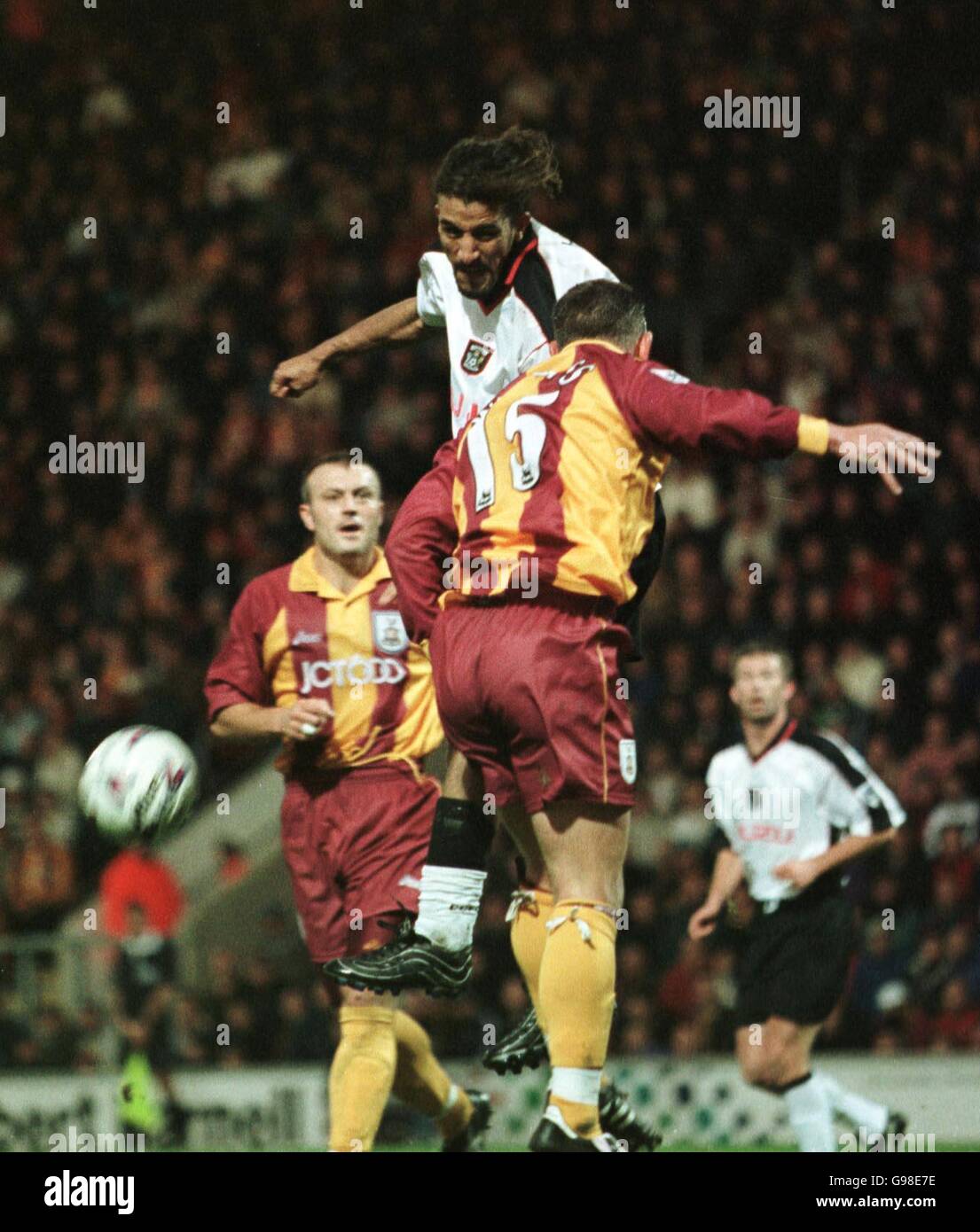 Coventry citys moustapha hadji attempts a header on goal hi-res stock ...