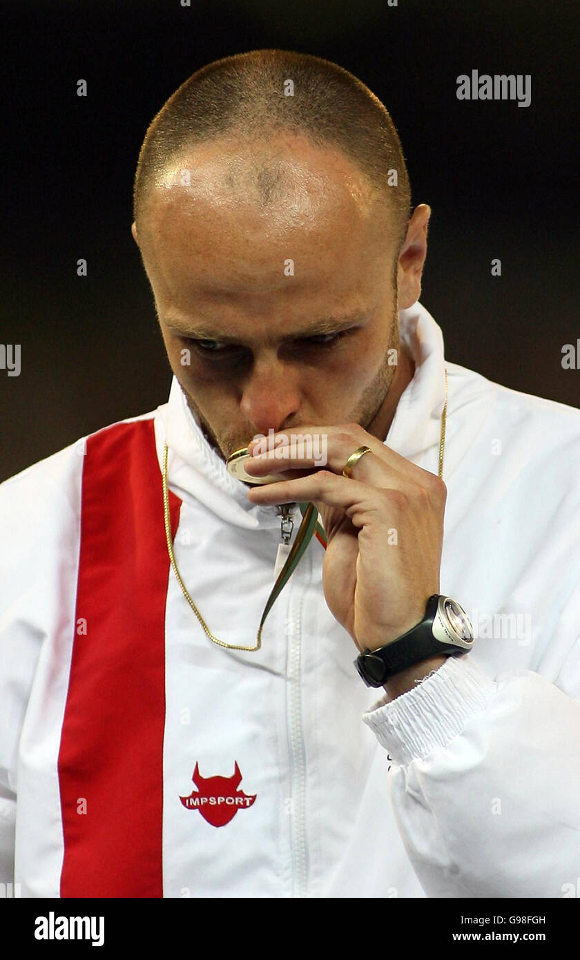 England's Dean Macey celebrates winning the decathlon gold medal at The ...