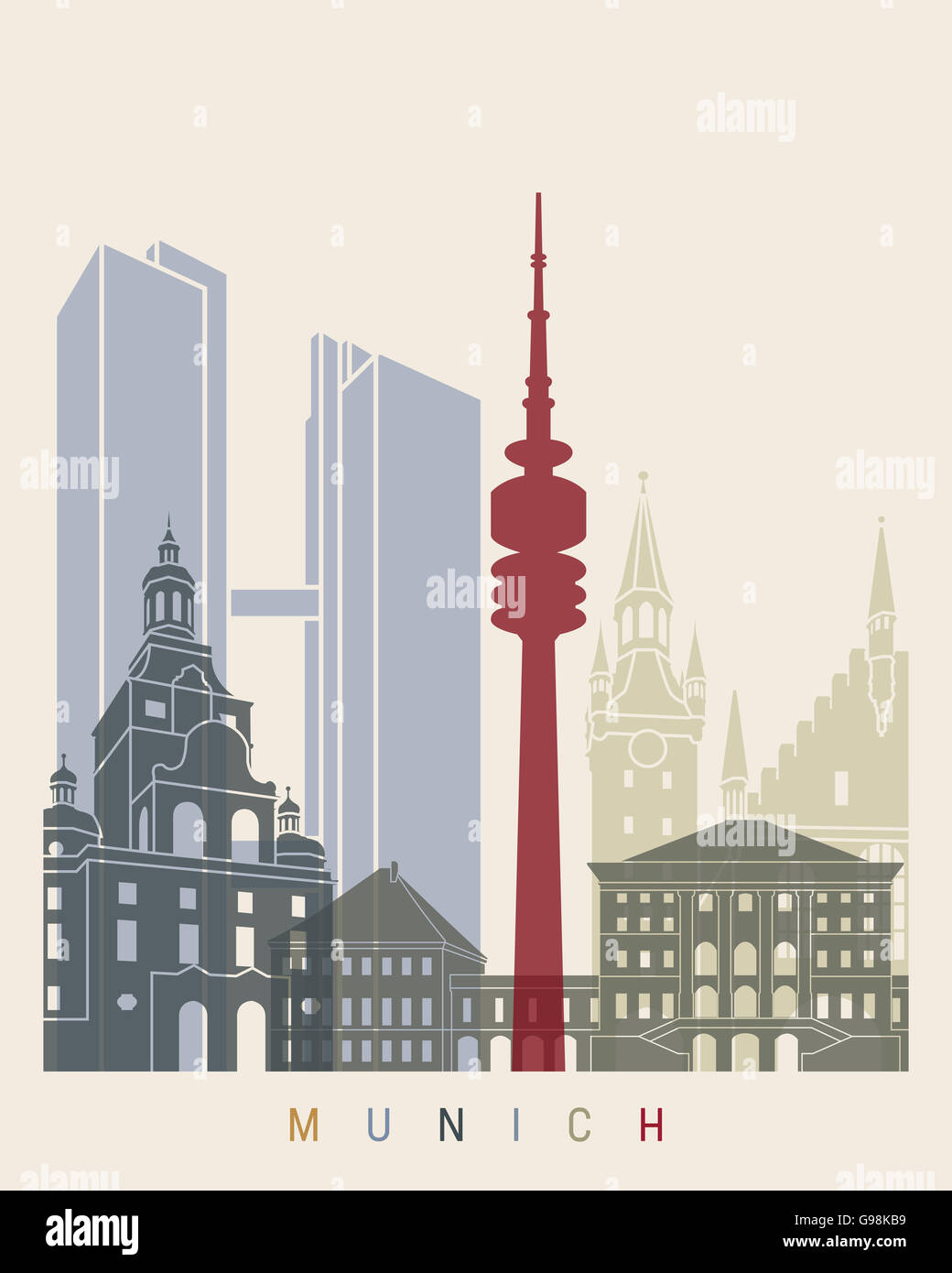 Munich skyline poster in editable vector file Stock Photo - Alamy