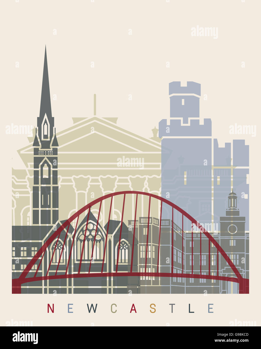 Newcastle skyline poster in editable vector file Stock Photo - Alamy
