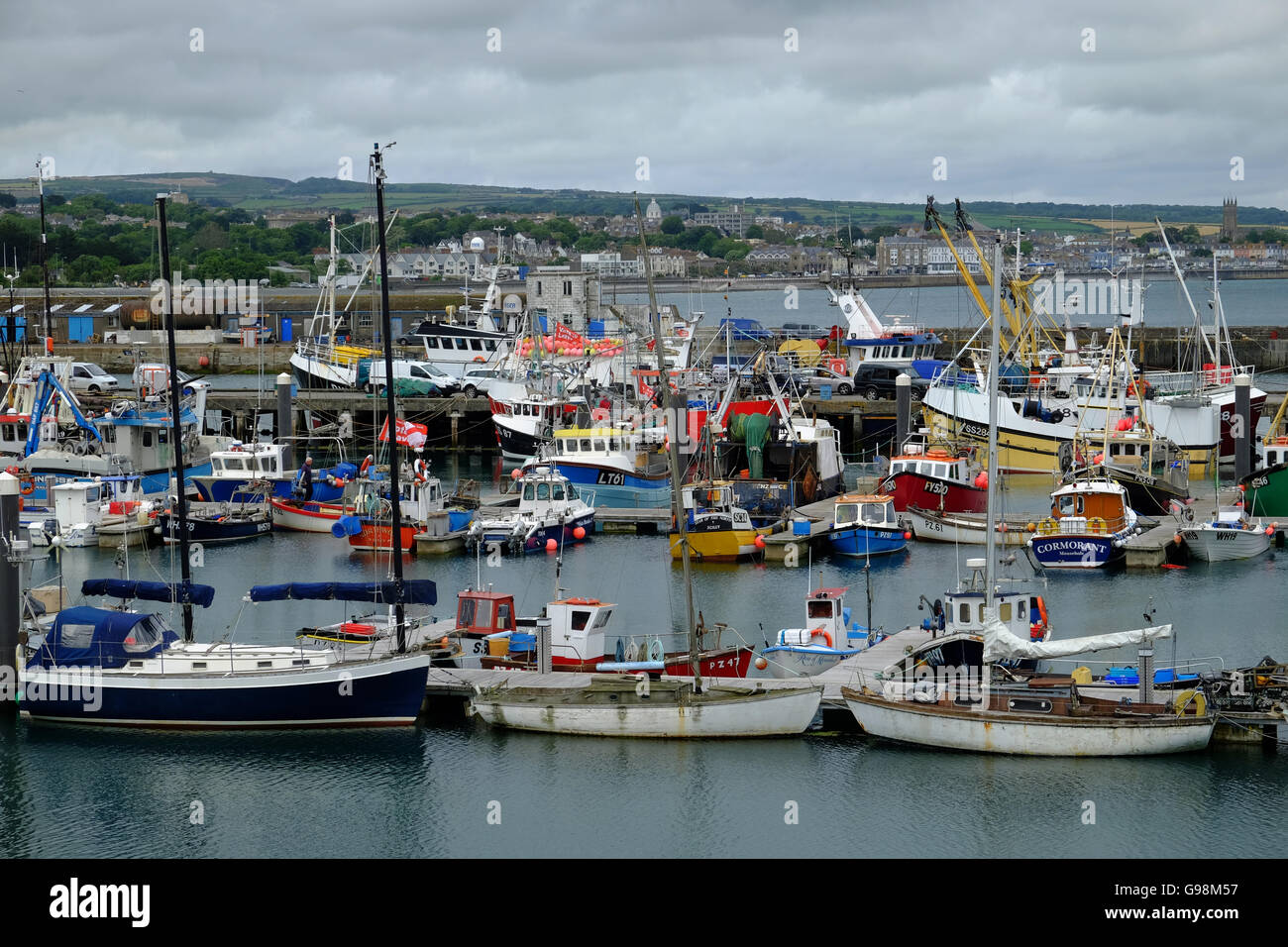 Newlyn harbour and fishing fleet, Cornwall UK Stock Photo - Alamy