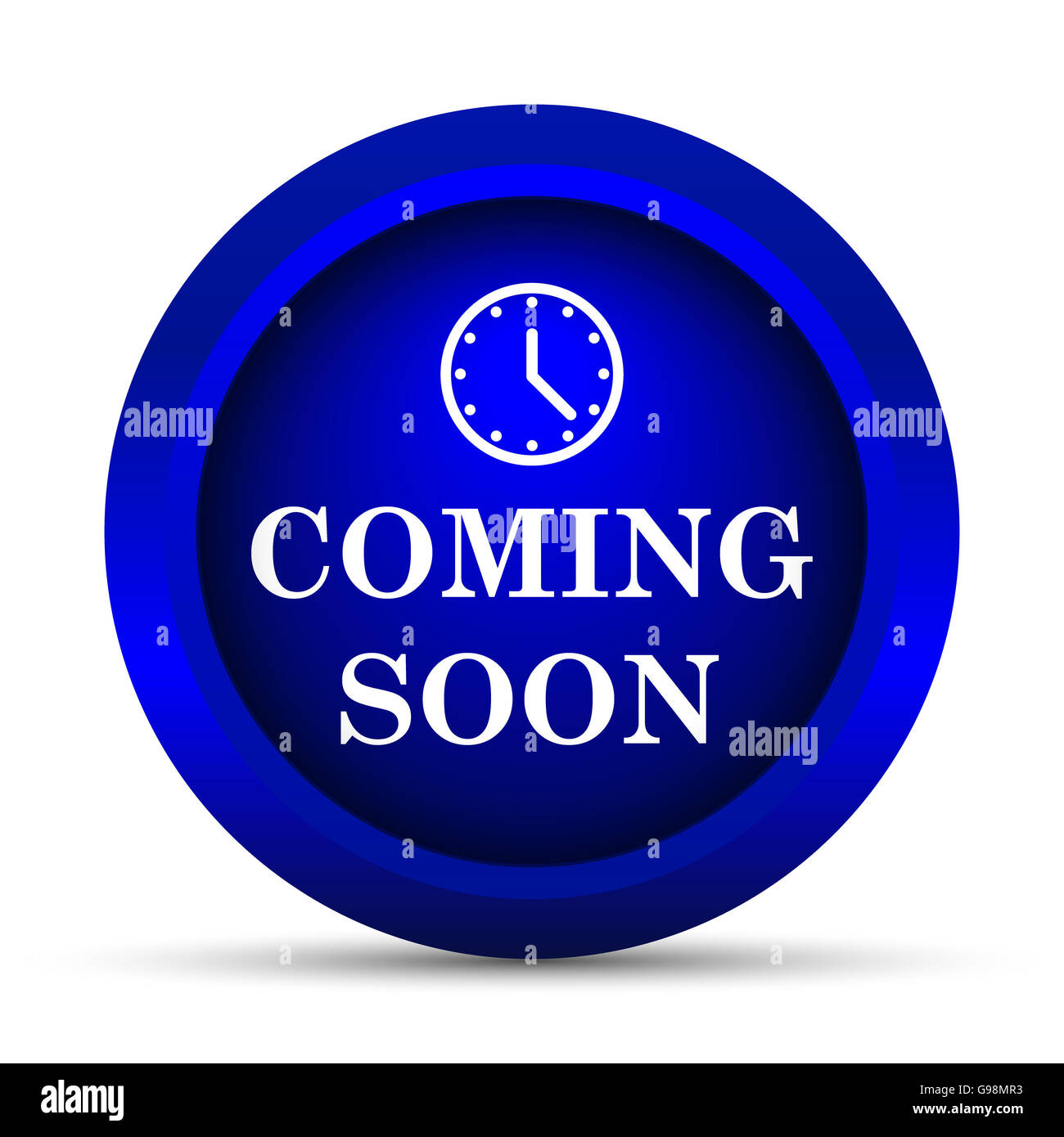 Coming soon icon. Internet button on white background Stock Photo - Alamy
