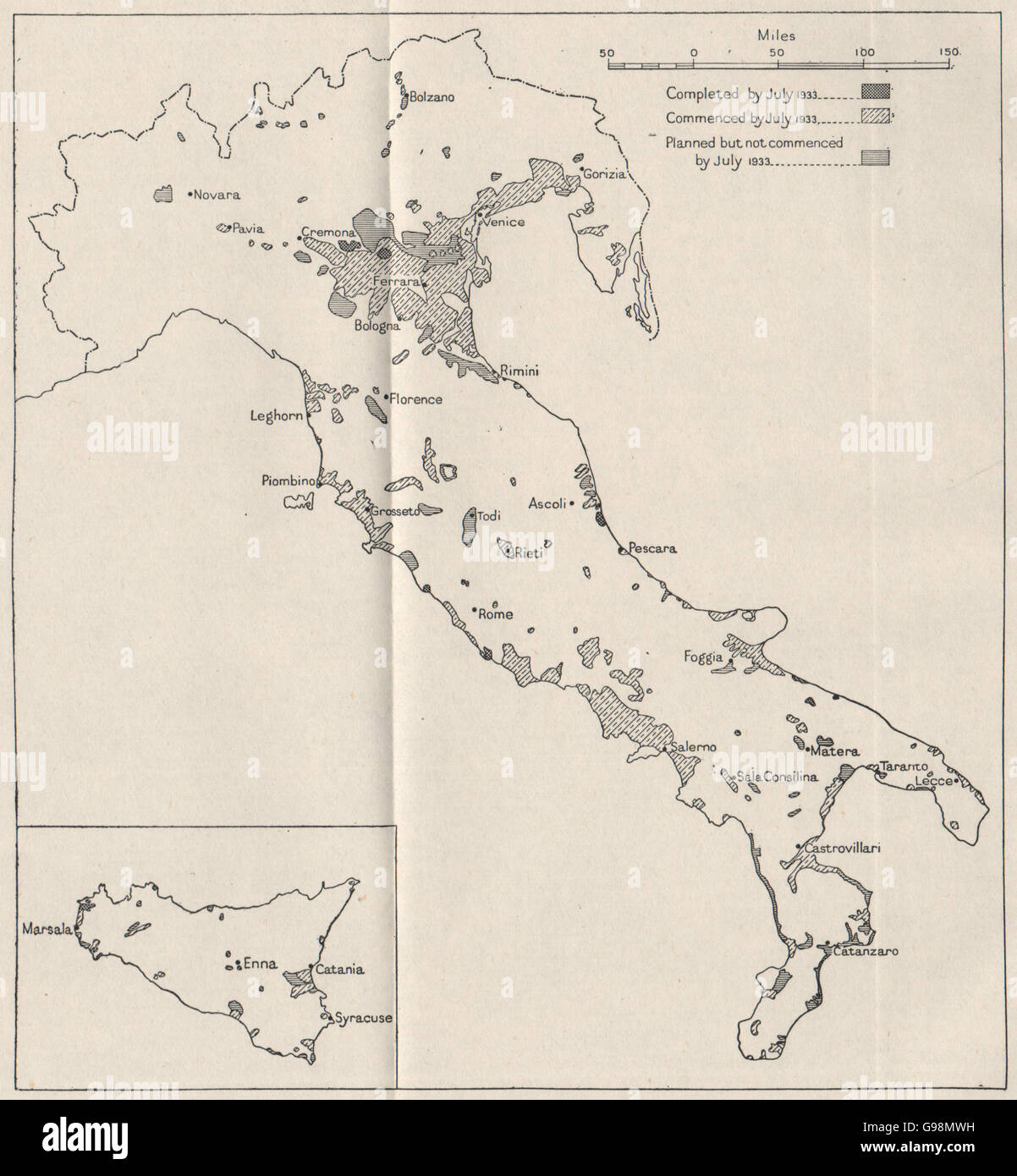 ITALY: Land reclamation schemes, 1933. WW2 ROYAL NAVY INTELLIGENCE MAP ...