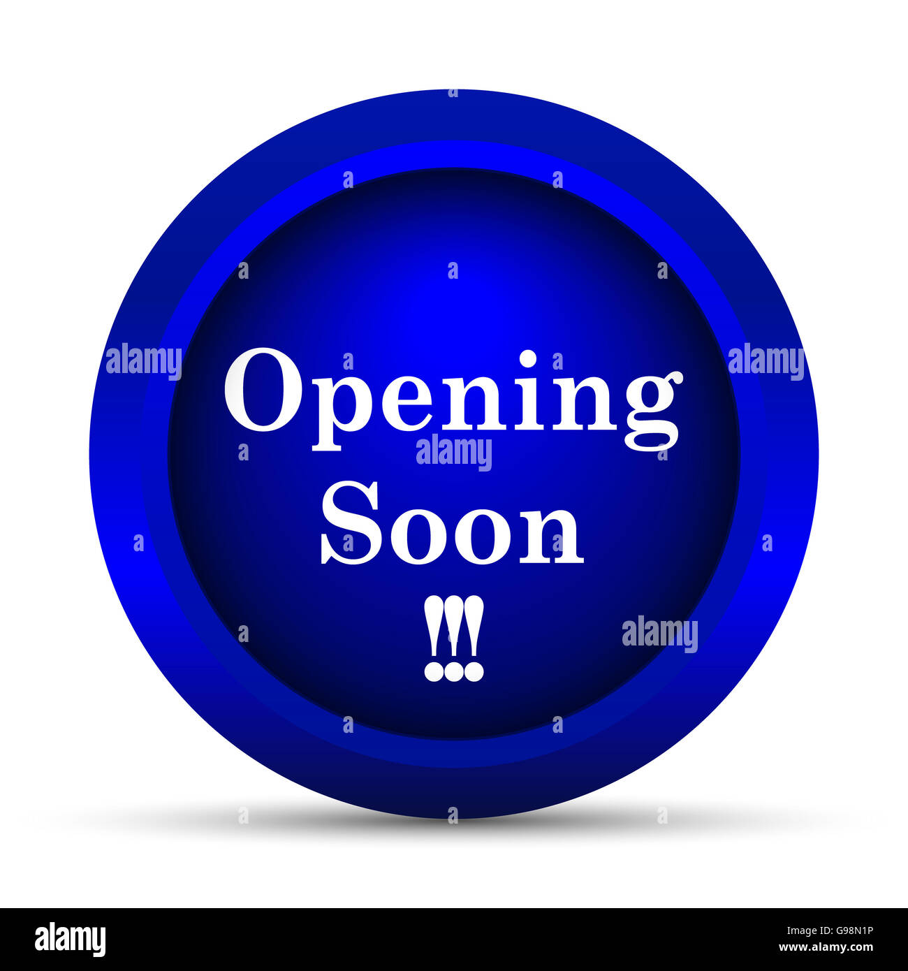 Opening soon icon. Internet button on white background Stock Photo - Alamy