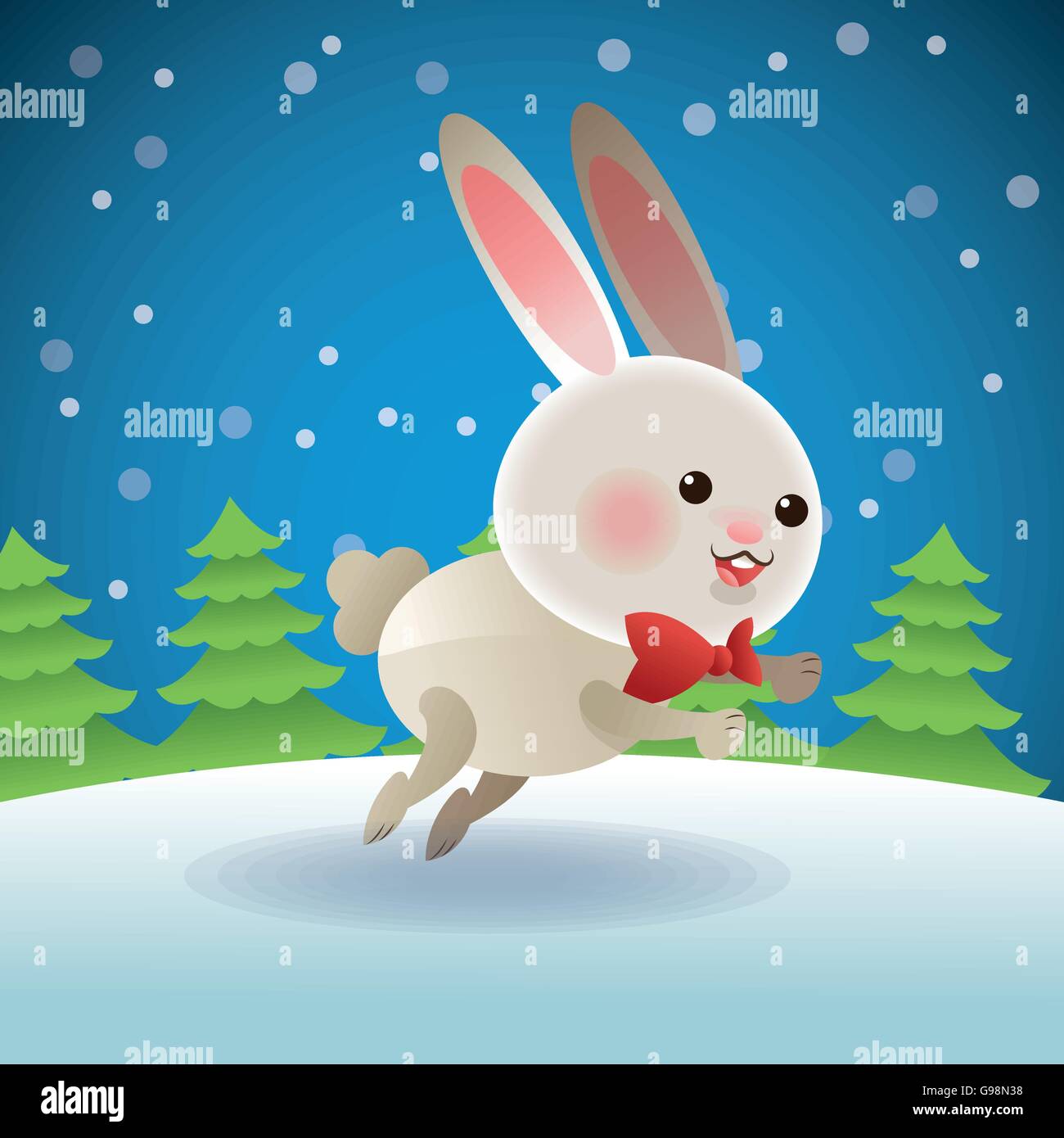 rabbit and pine tree icon. Snowing background. Vector graphic Stock ...