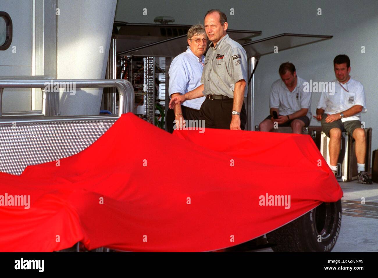 McLaren boss Ron Dennis with FIA technician Herbie Blash & Michael ...