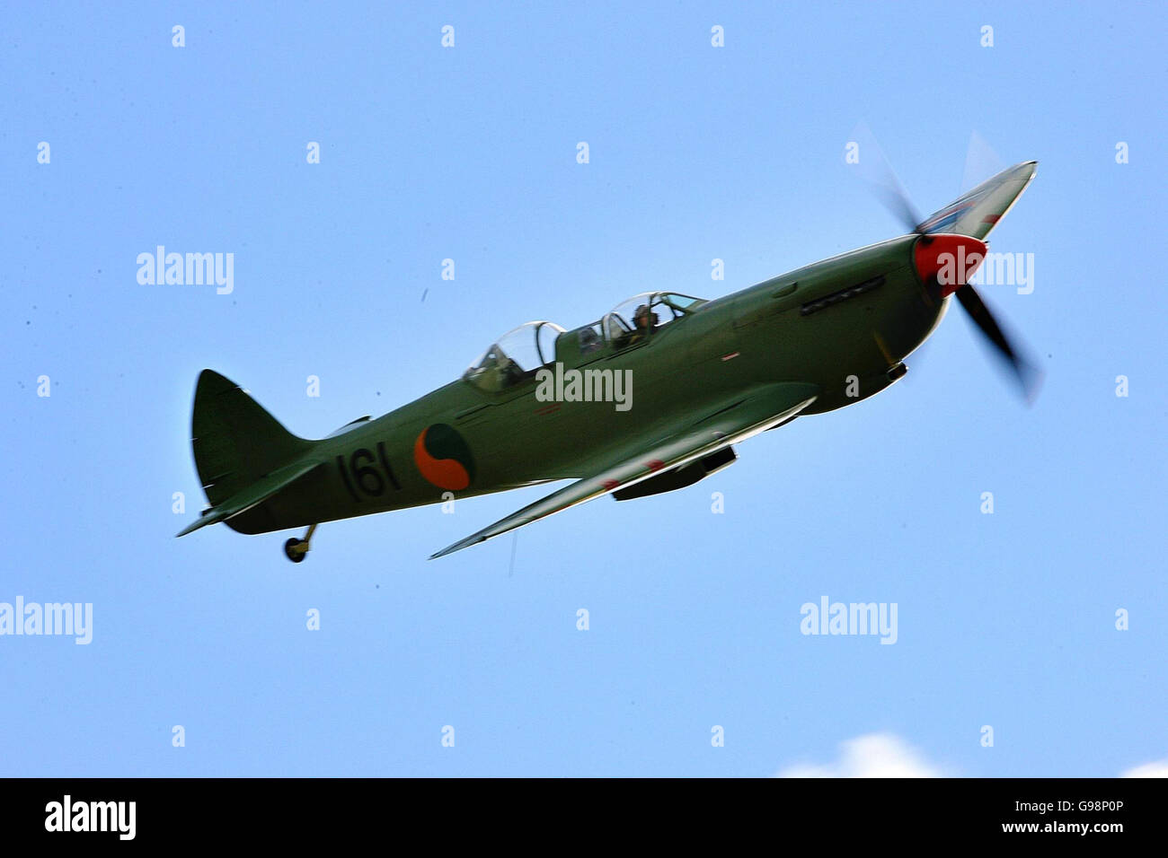 A restored Spitfire flies over Casement Aerodrome Baldonnel in Dublin ...