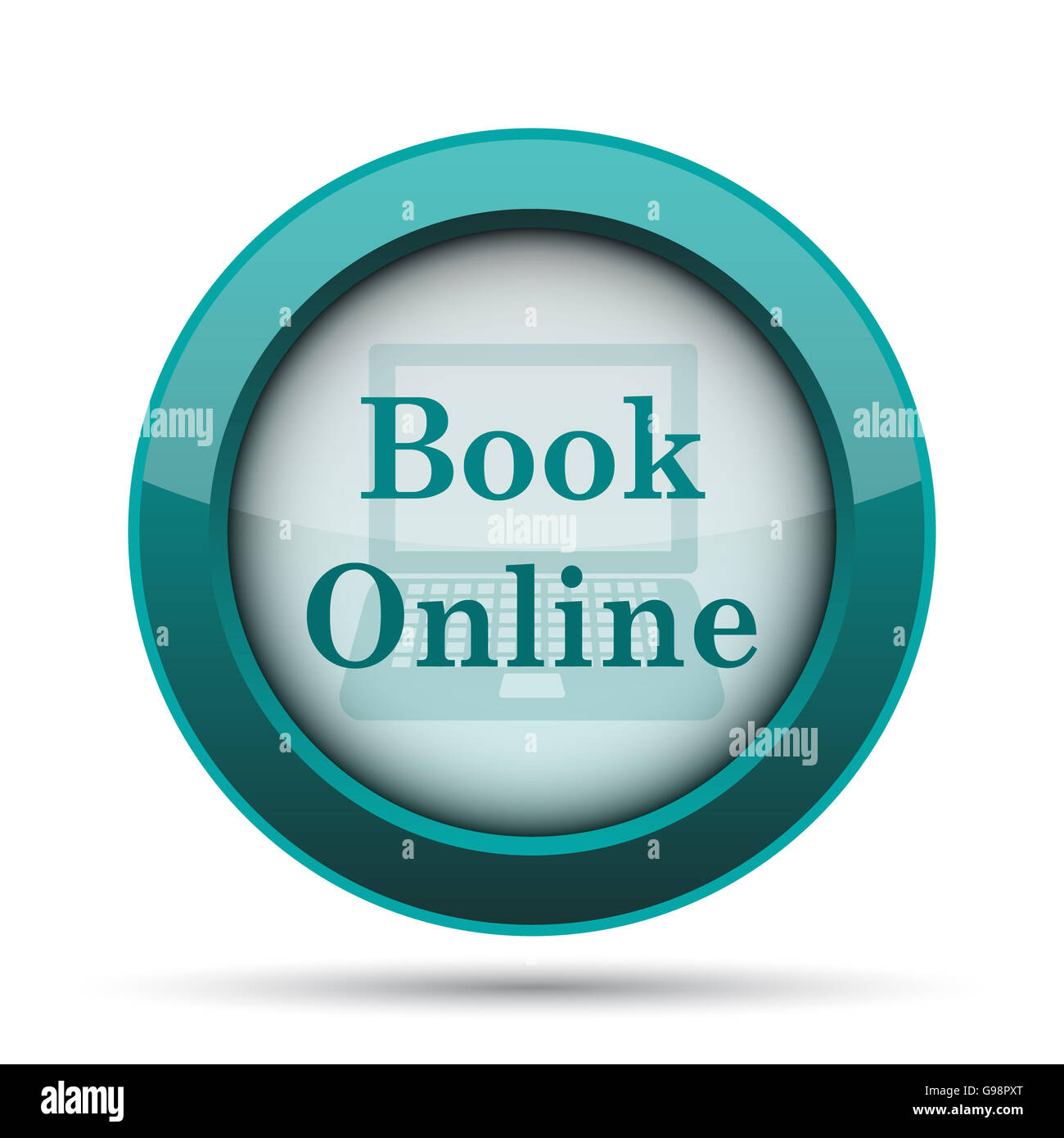 Book online icon. Internet button on white background Stock Photo - Alamy