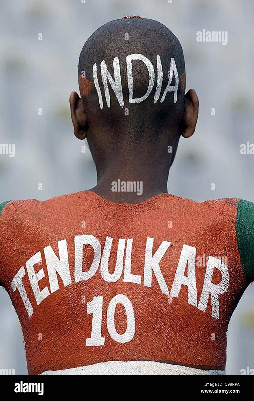 An Indian cricket fan wearing body paint during the second day of the ...