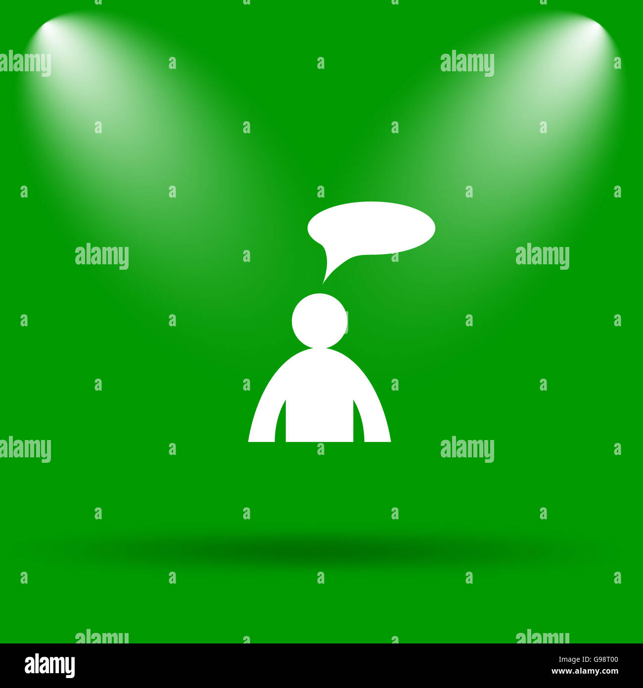 Comments icon. Internet button on green background. - man with bubble ...