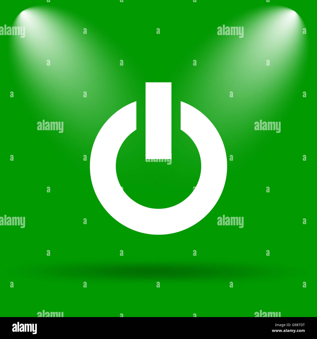 Power button icon. Internet button on green background Stock Photo - Alamy