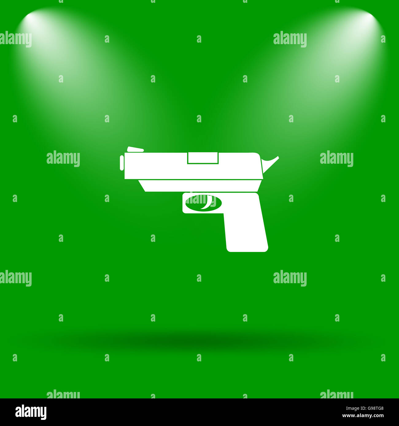 Gun icon. Internet button on green background Stock Photo - Alamy
