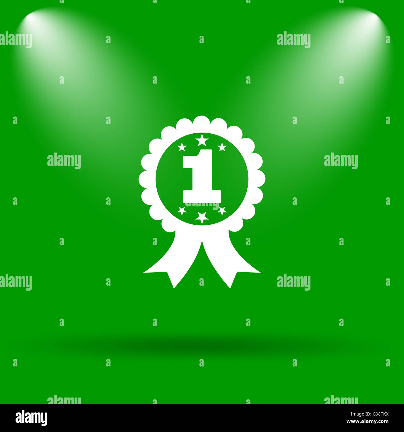 First prize ribbon icon. Internet button on green background Stock ...