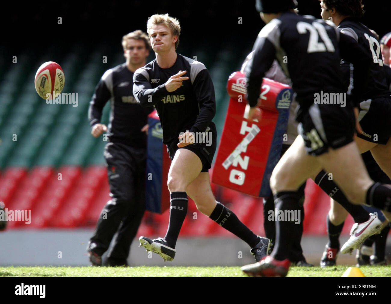 Wales' Dwayne Peel (C) in action during a training session at the ...