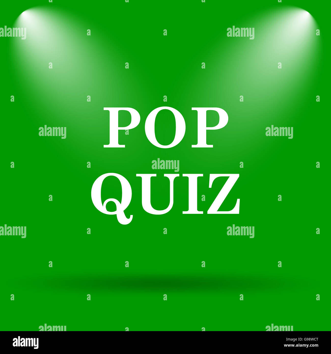 Pop quiz icon. Internet button on green background Stock Photo - Alamy