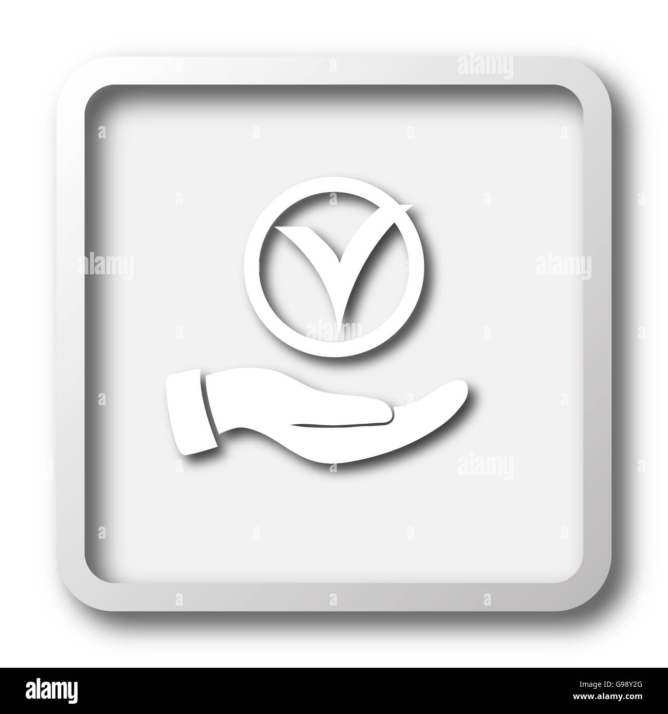 Tick with hand icon. Internet button on white background Stock Photo ...