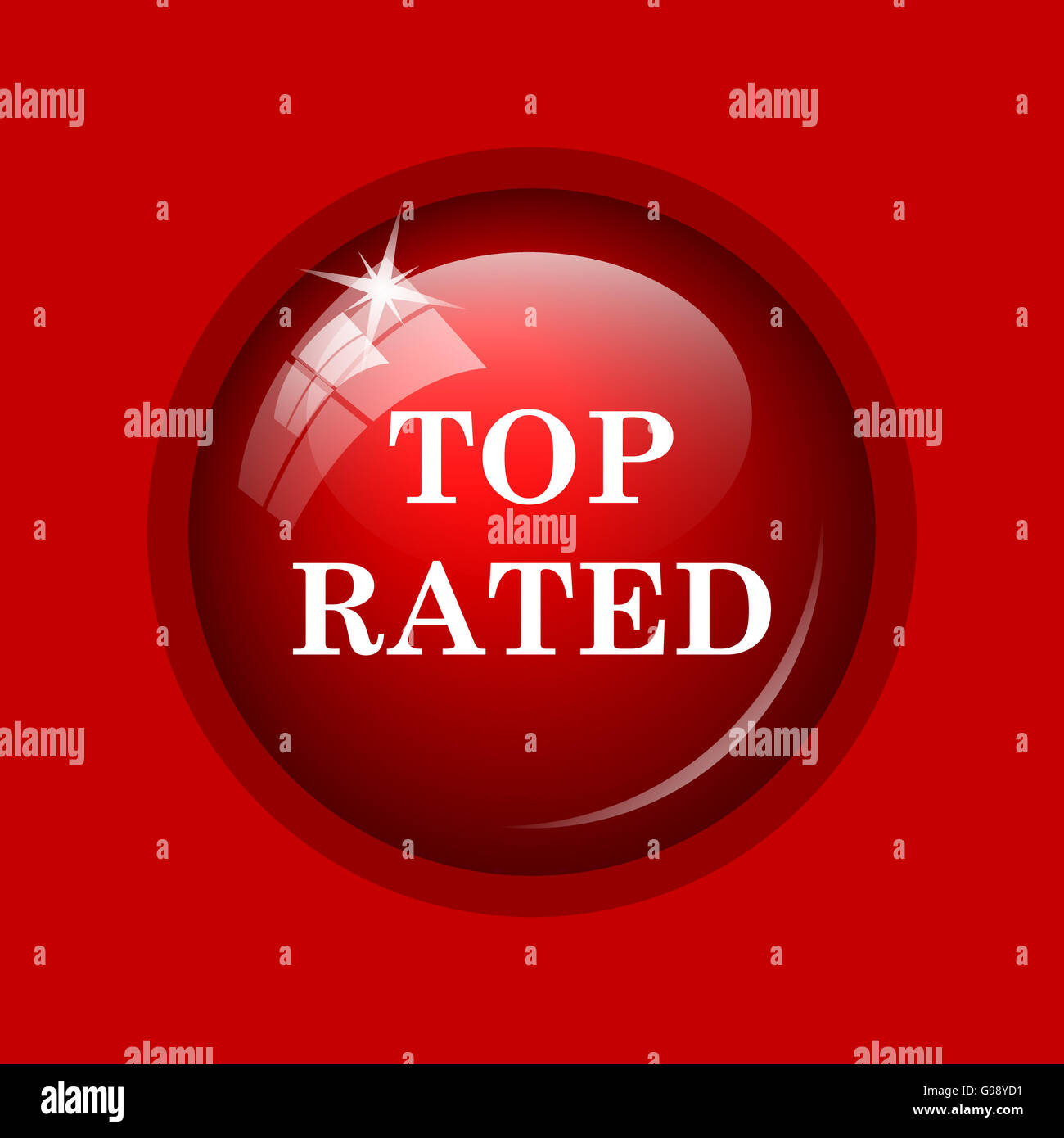 Top rated icon. Internet button on red background Stock Photo - Alamy