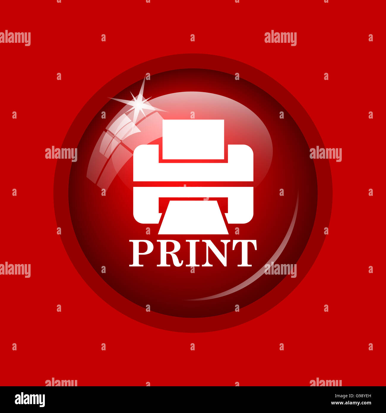 Printer with word PRINT icon. Internet button on red background Stock ...