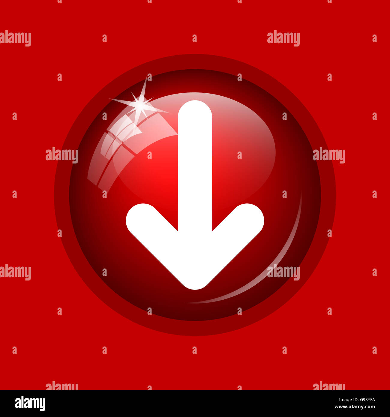 Down arrow icon. Internet button on red background Stock Photo - Alamy