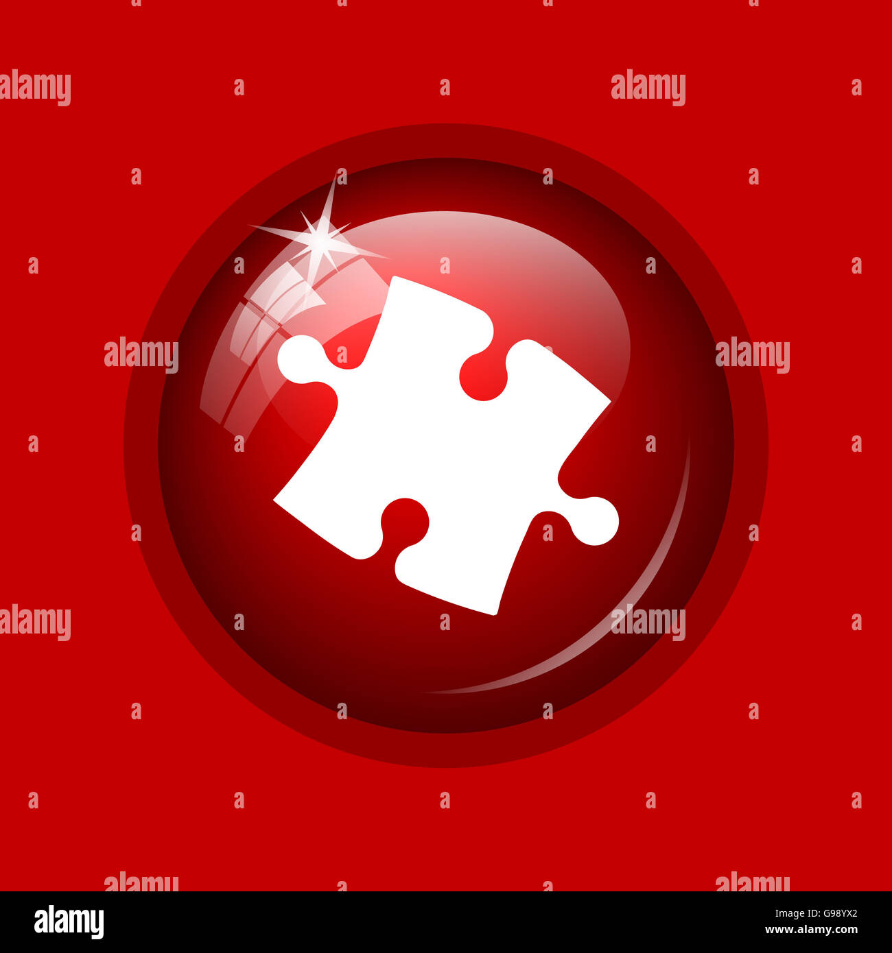 Puzzle piece icon. Internet button on red background Stock Photo - Alamy