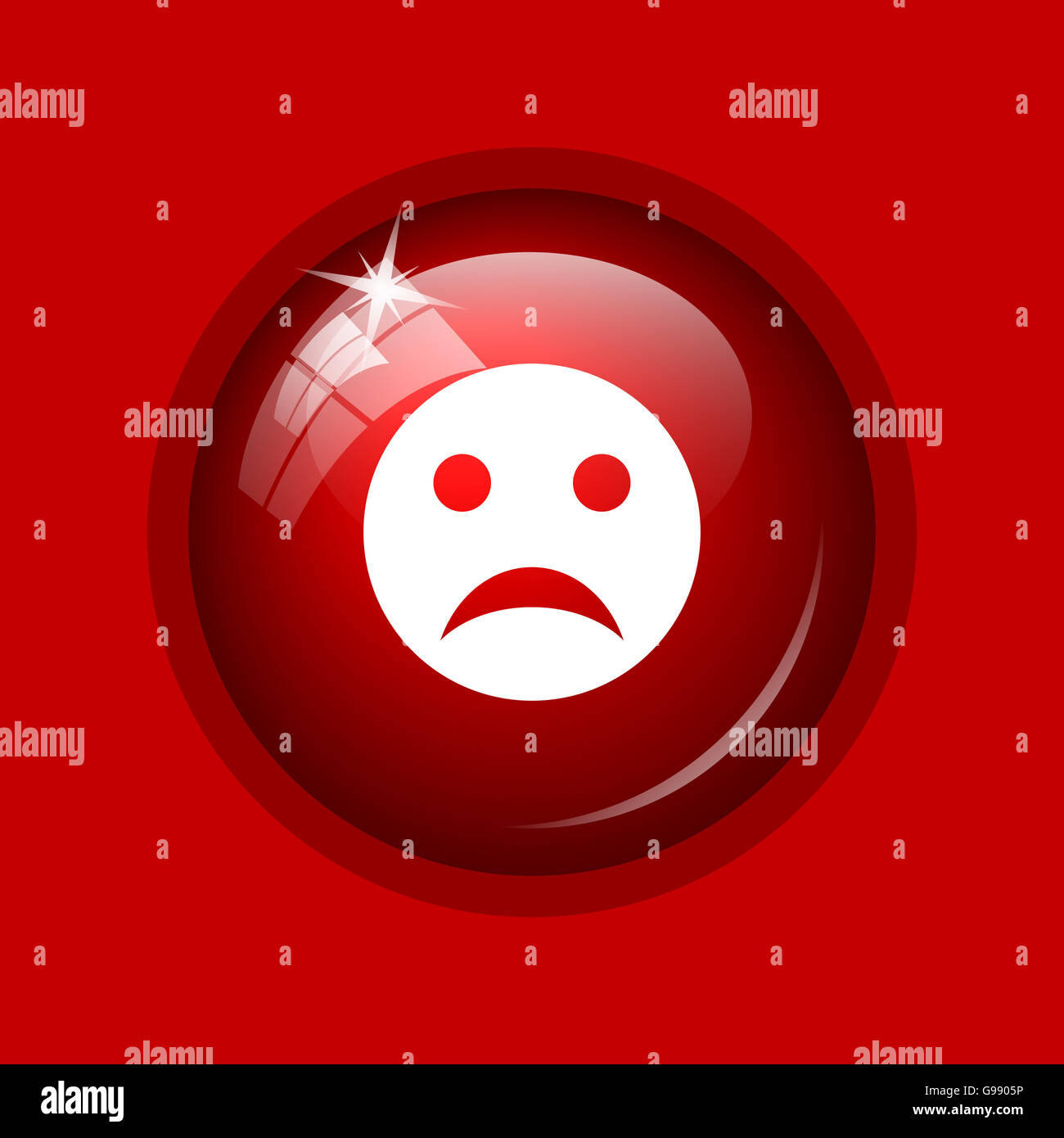 Sad smiley icon. Internet button on red background Stock Photo - Alamy