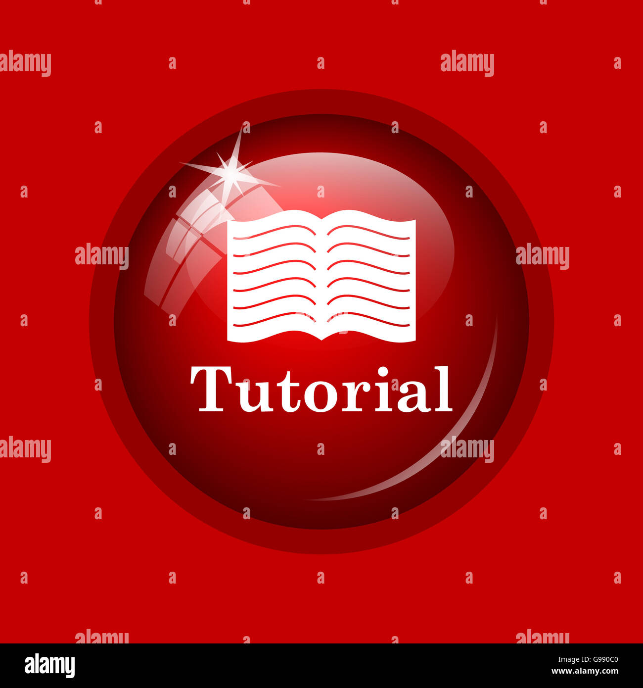 Tutorial icon. Internet button on red background Stock Photo - Alamy