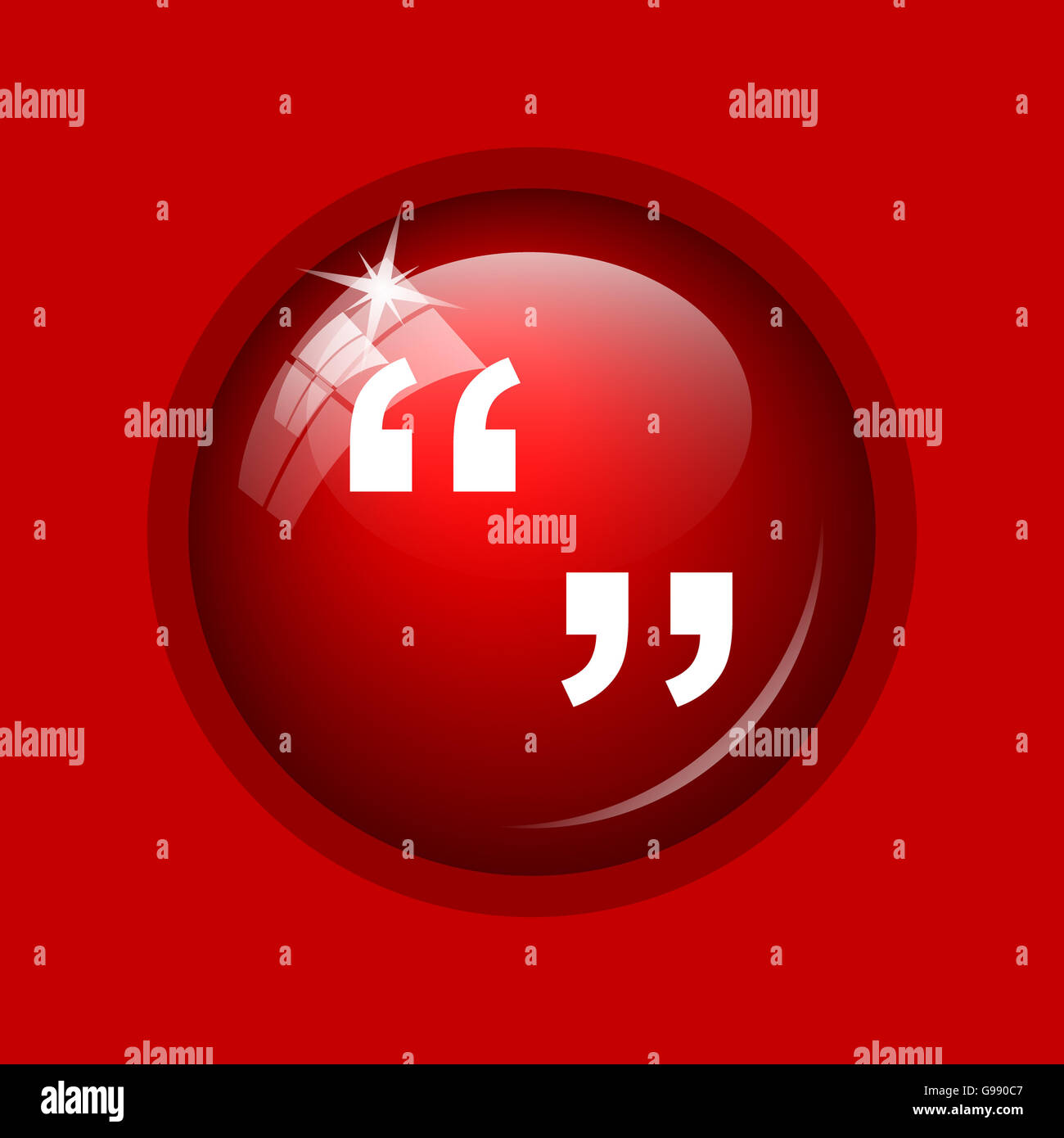 Quotation marks icon. Internet button on red background Stock Photo - Alamy