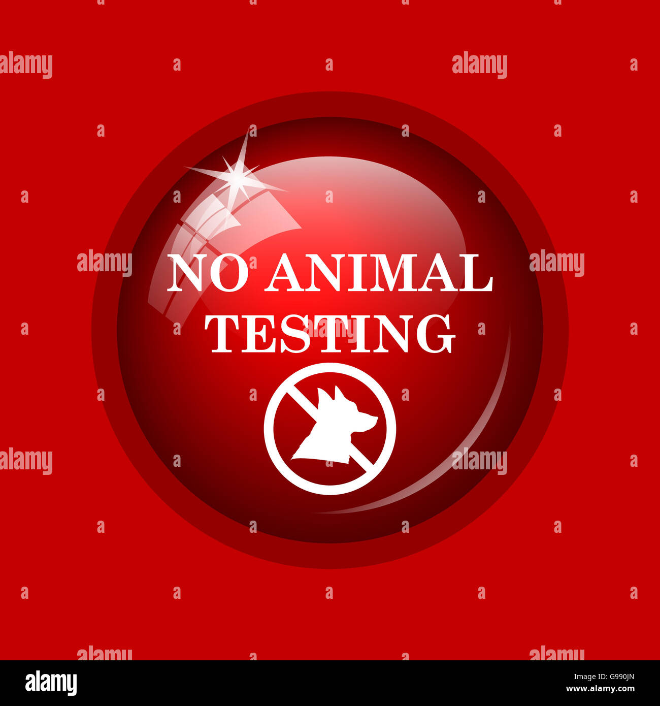 No animal testing icon. Internet button on red background Stock Photo ...