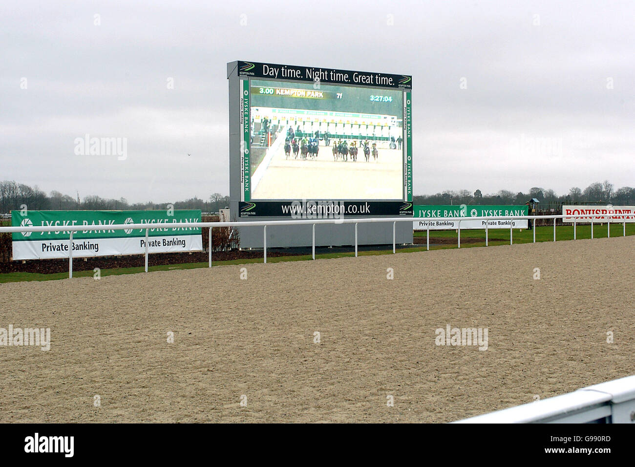 Horse Racing - Kempton Park. The scoreboard at Kempton Park Stock Photo ...