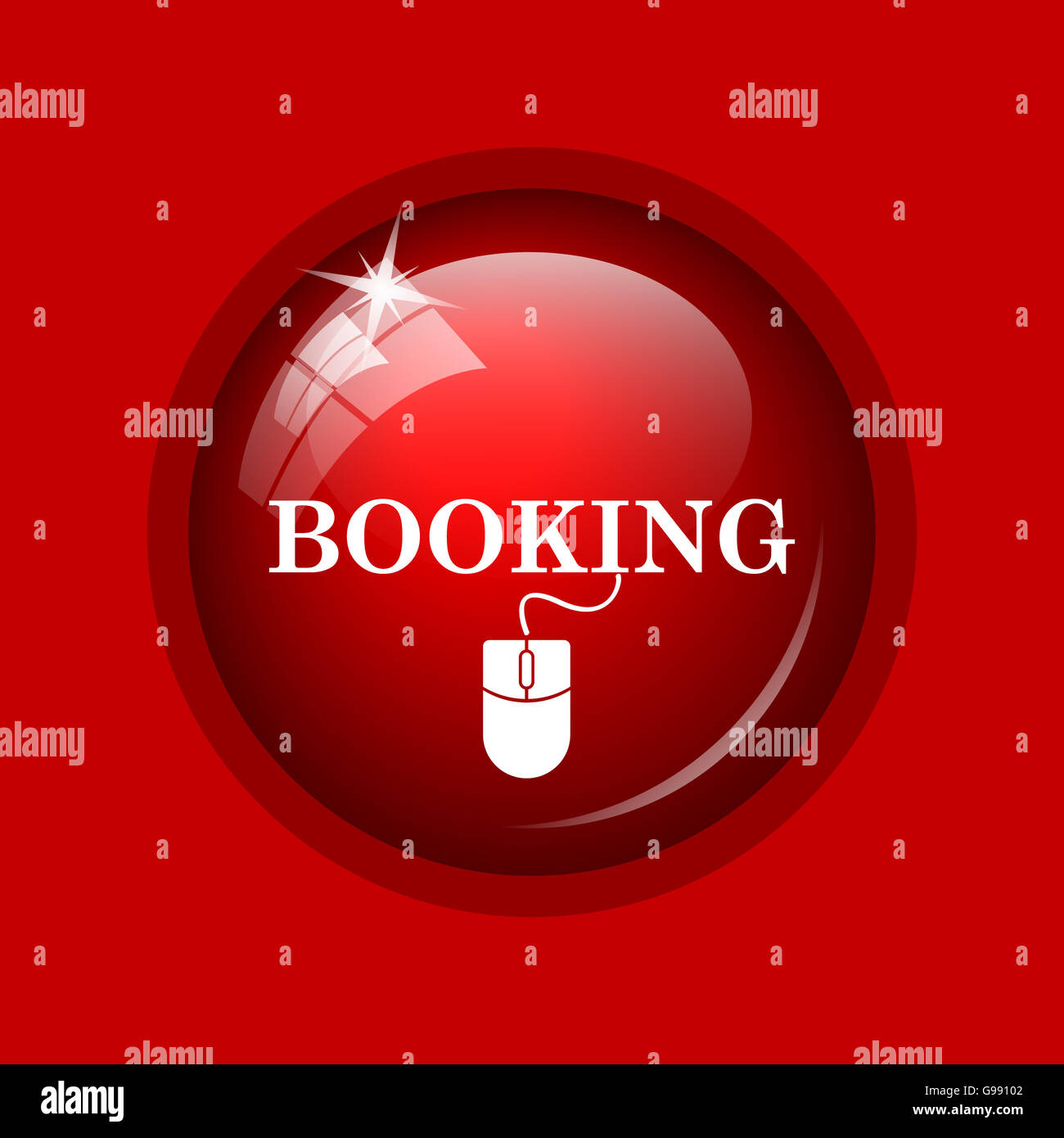 Booking icon. Internet button on red background Stock Photo - Alamy